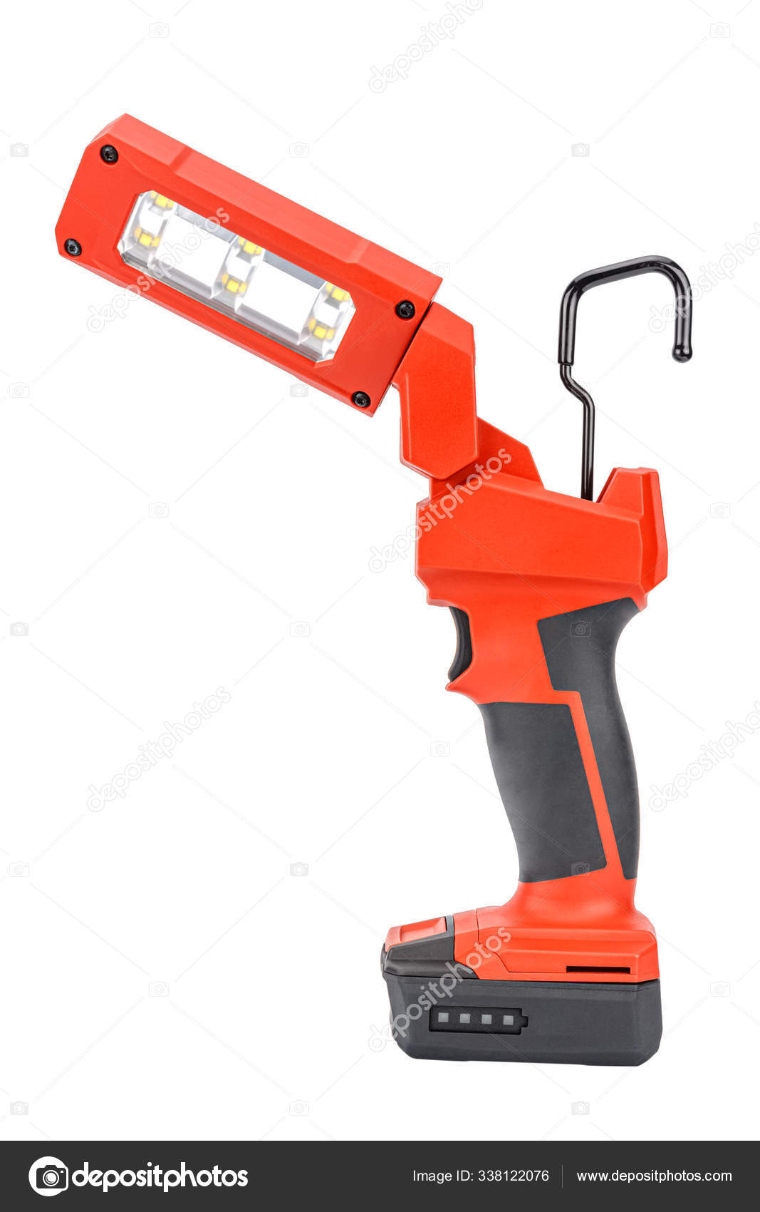 Side view of cordless 12V LED task light with flexible head and ...