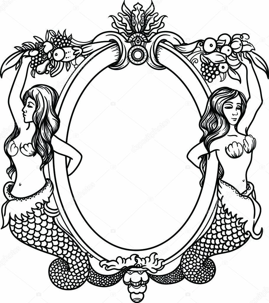 Vintage old frame with mermaids Stock Vector by ©virgo_star #129031730