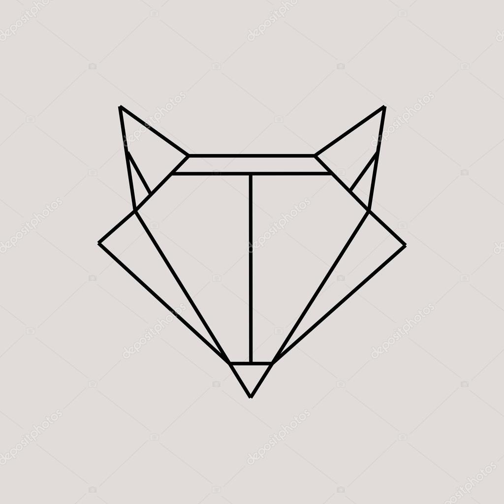 Geometric fox head isolated on grey background vintage vector design ...