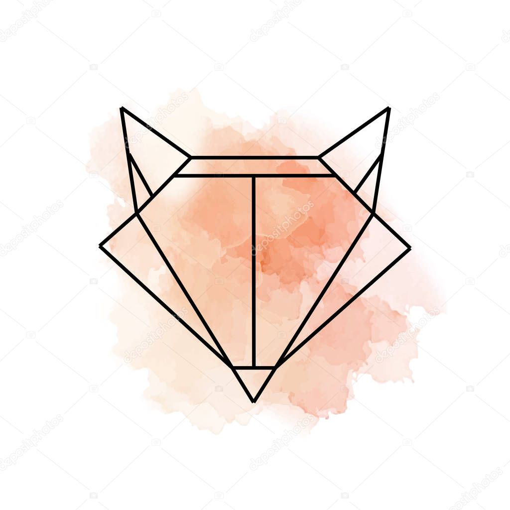 Logo Fox con fondo acuarela. Icono de una l nea. Ilustraci n vectorial. 2024