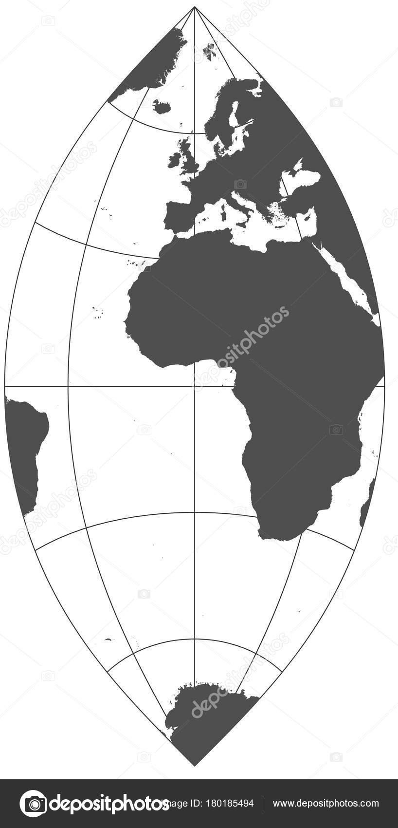 Gray World Different Cartographic Projections Degrees Grid Meridians ...