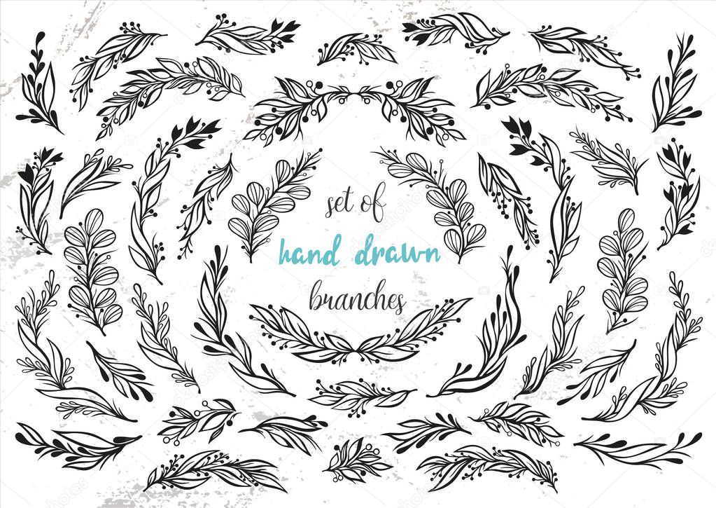 Conjunto de ramas florales dibujadas a mano 2023
