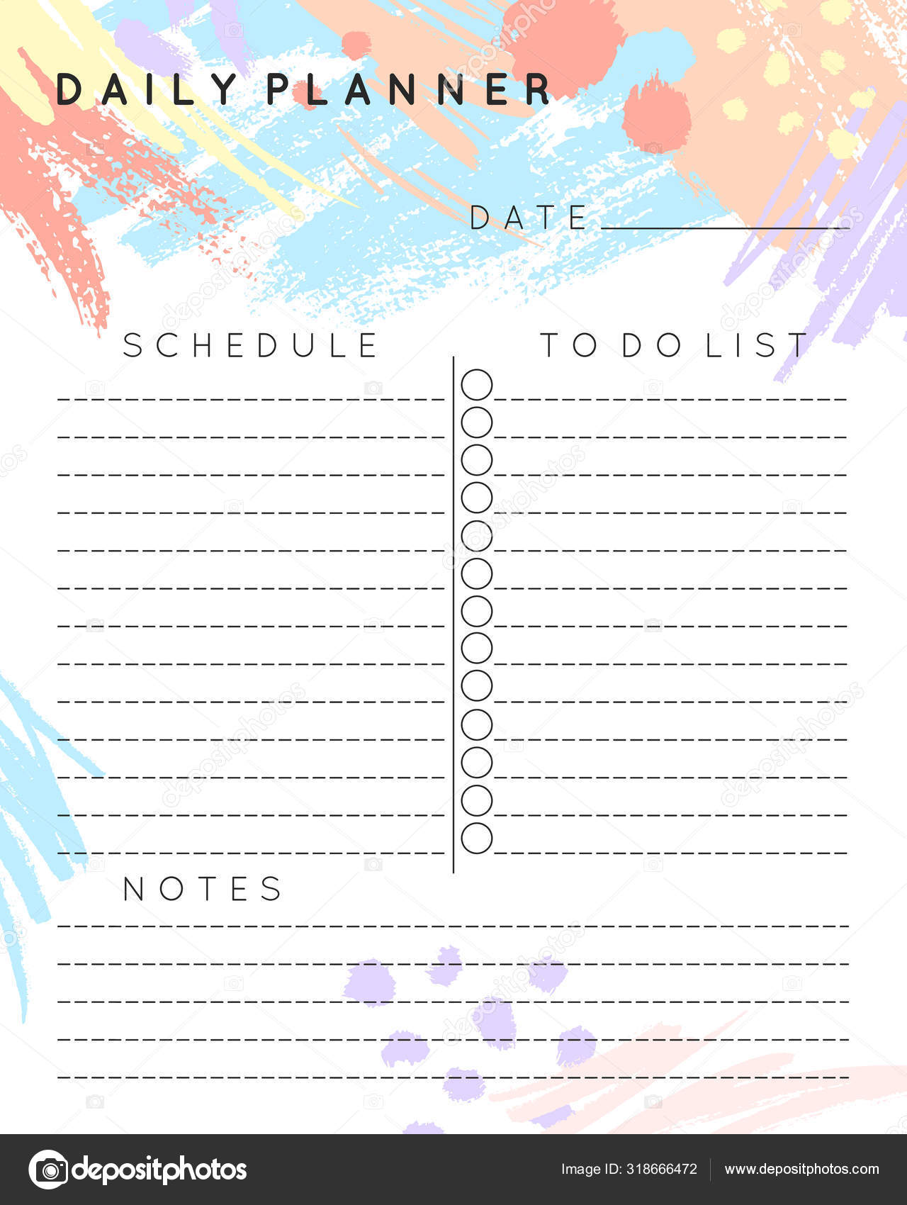 Vector Daily Planner Template Hand Drawn Shapes Textures Pastel Colors ...