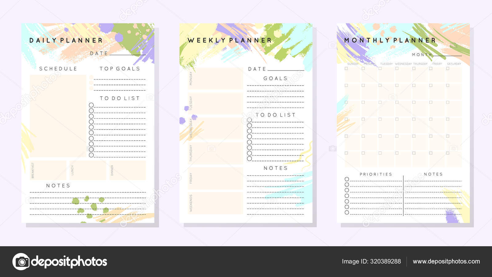 Vector Planner Templates Hand Drawn Shapes Textures Pastel Colors ...