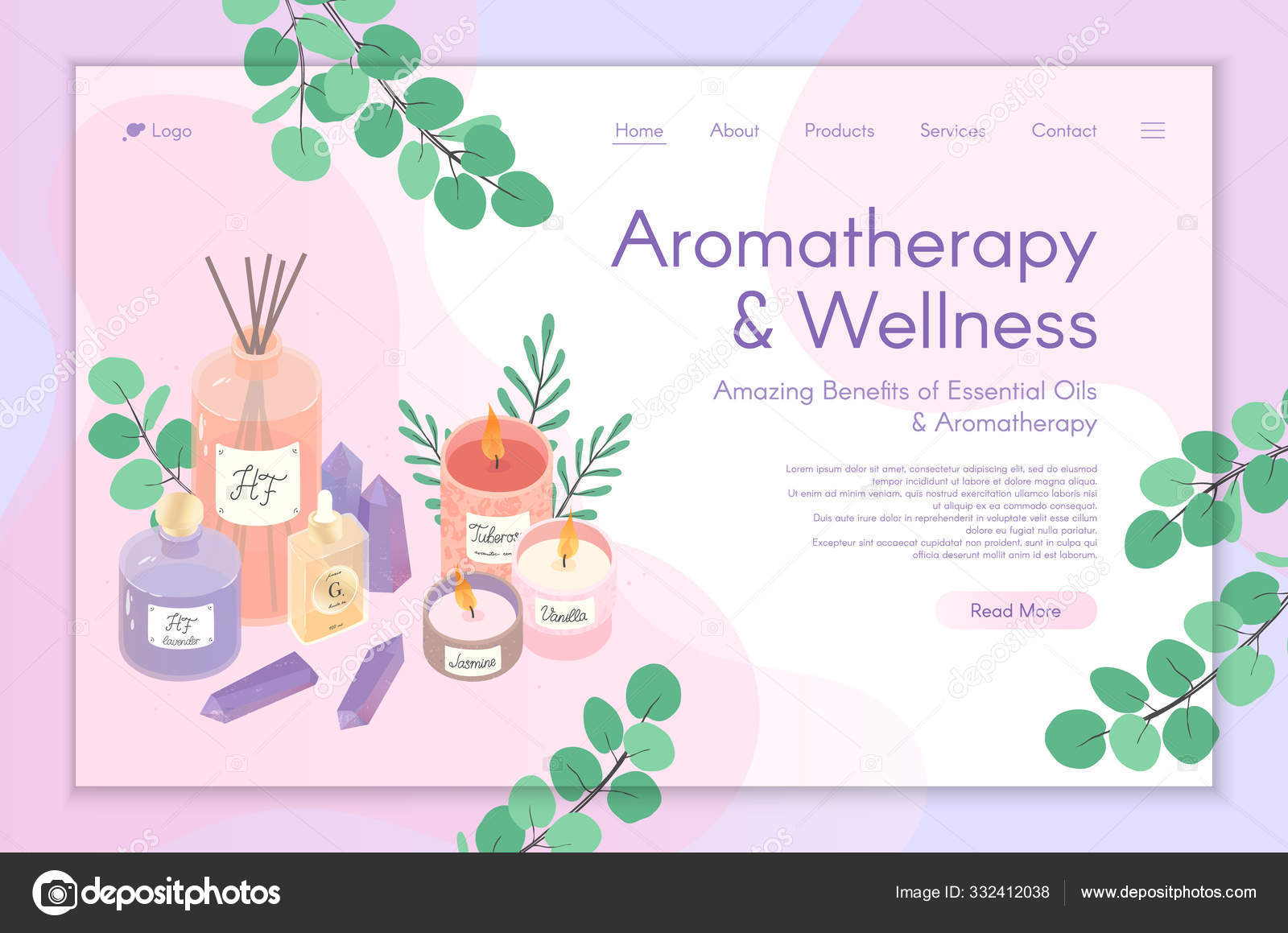 Web Page Design Template Aromatherapy Treatment Home Fragrances Spa ...