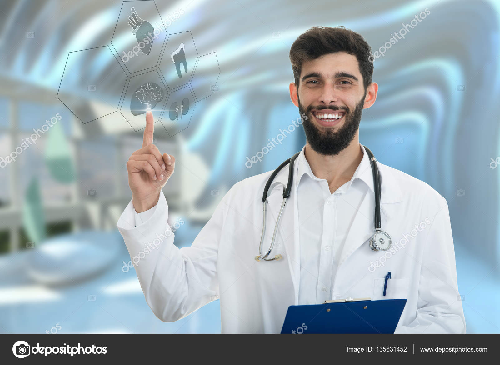 Male doctor makes a pointing finger — Stock Photo © FS-Stock #135631452