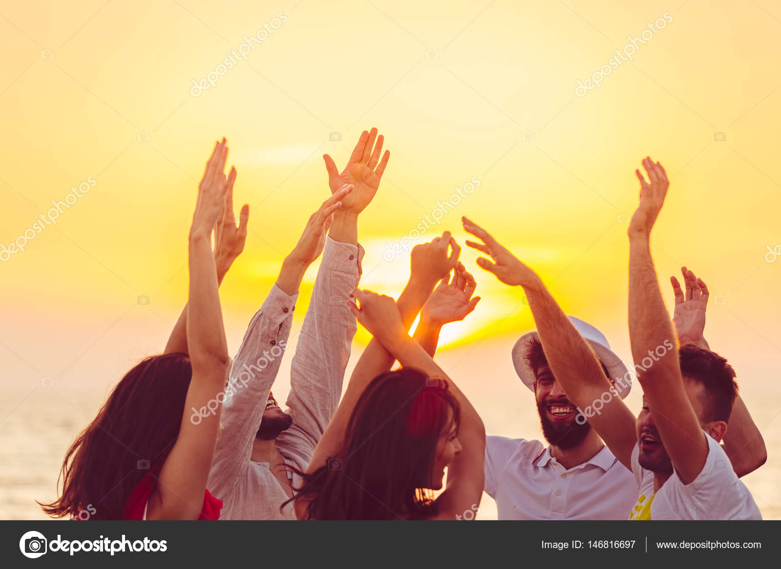 People dancing at the beach with hands up. — Stock Photo © FS-Stock ...