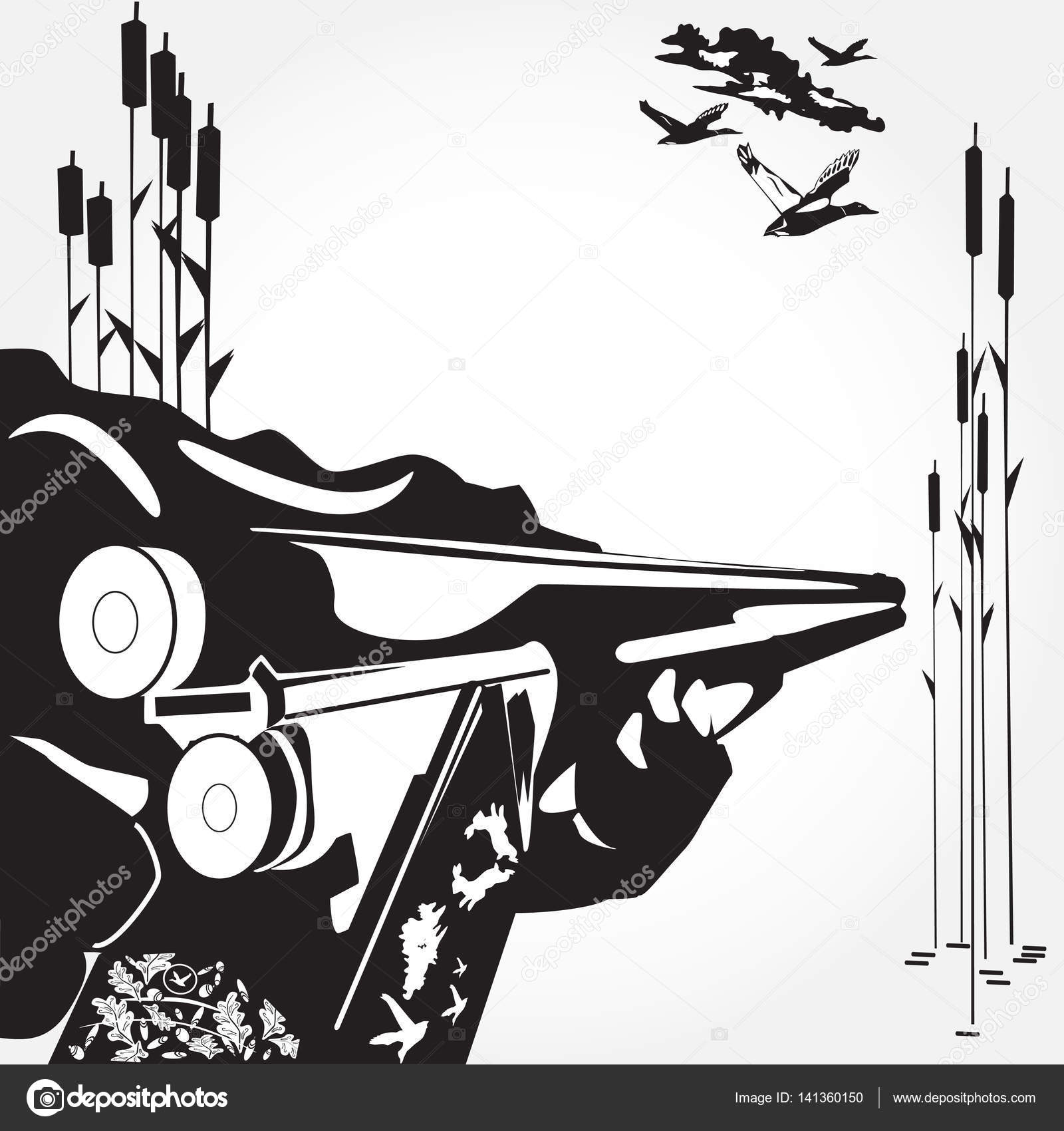 Loading of a rifle concept black and white vector illustration in flat ...