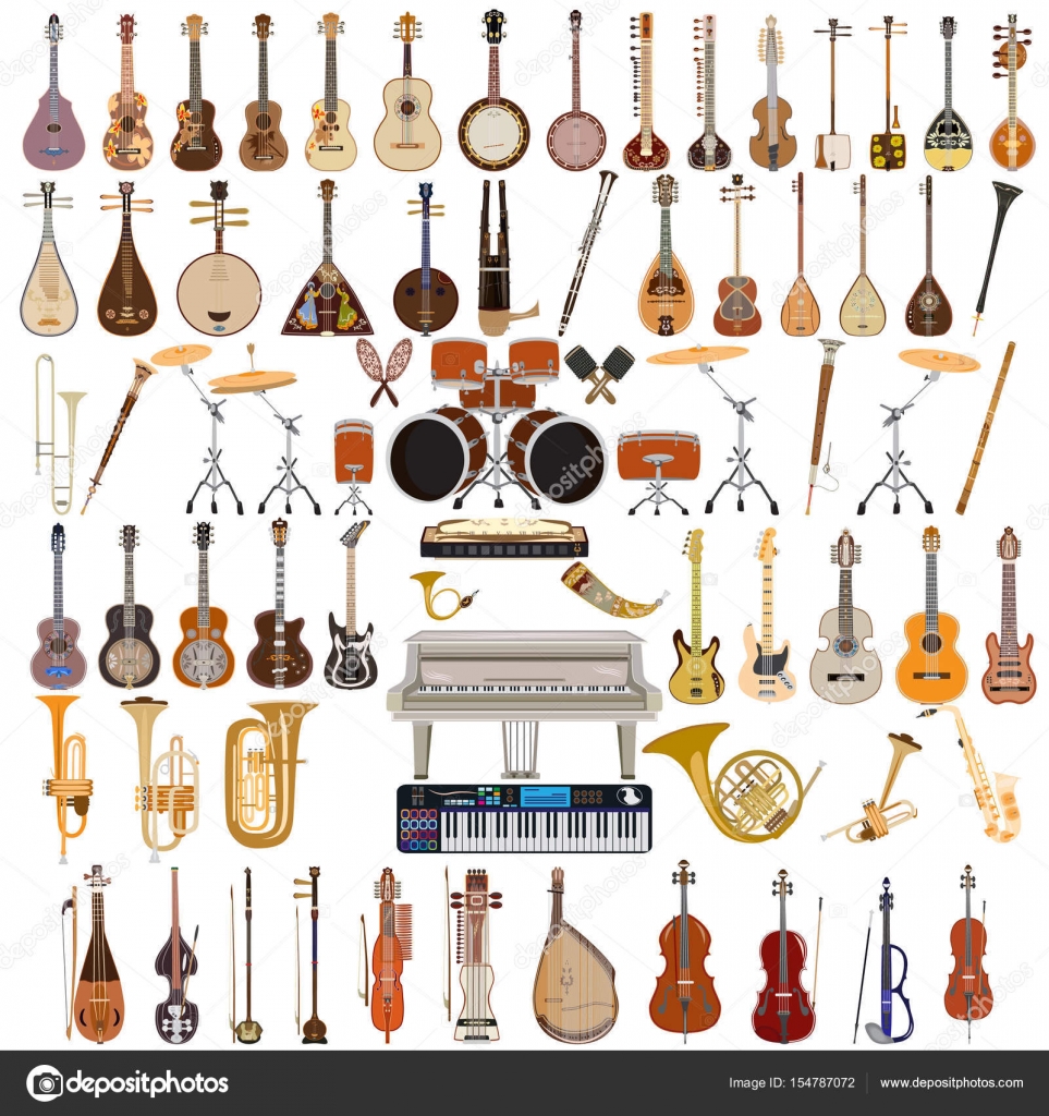 Conjunto vectorial de instrumentos musicales de estilo plano Vector de ...