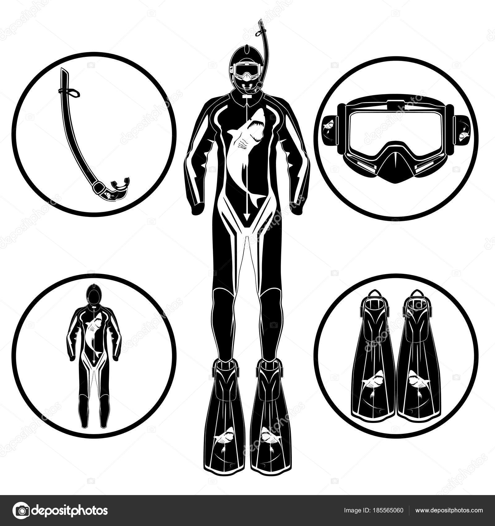 Diver and diving equipment vector flat icon set Stock Vector Image by ...