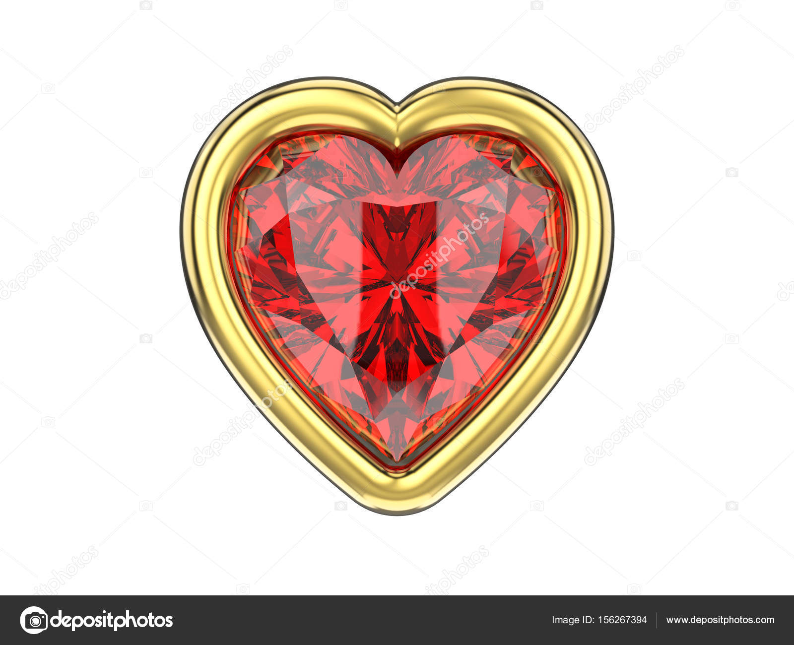 3D illustration isolated ruby diamond heart in gold frame — Stock Photo ...