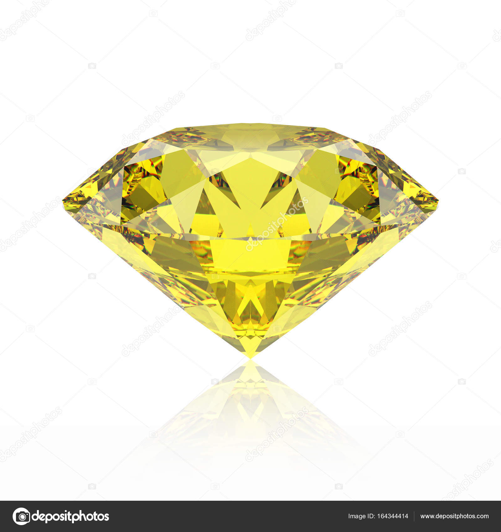 3D illustration yellow emerald round diamond topaz gemstone with Stock ...
