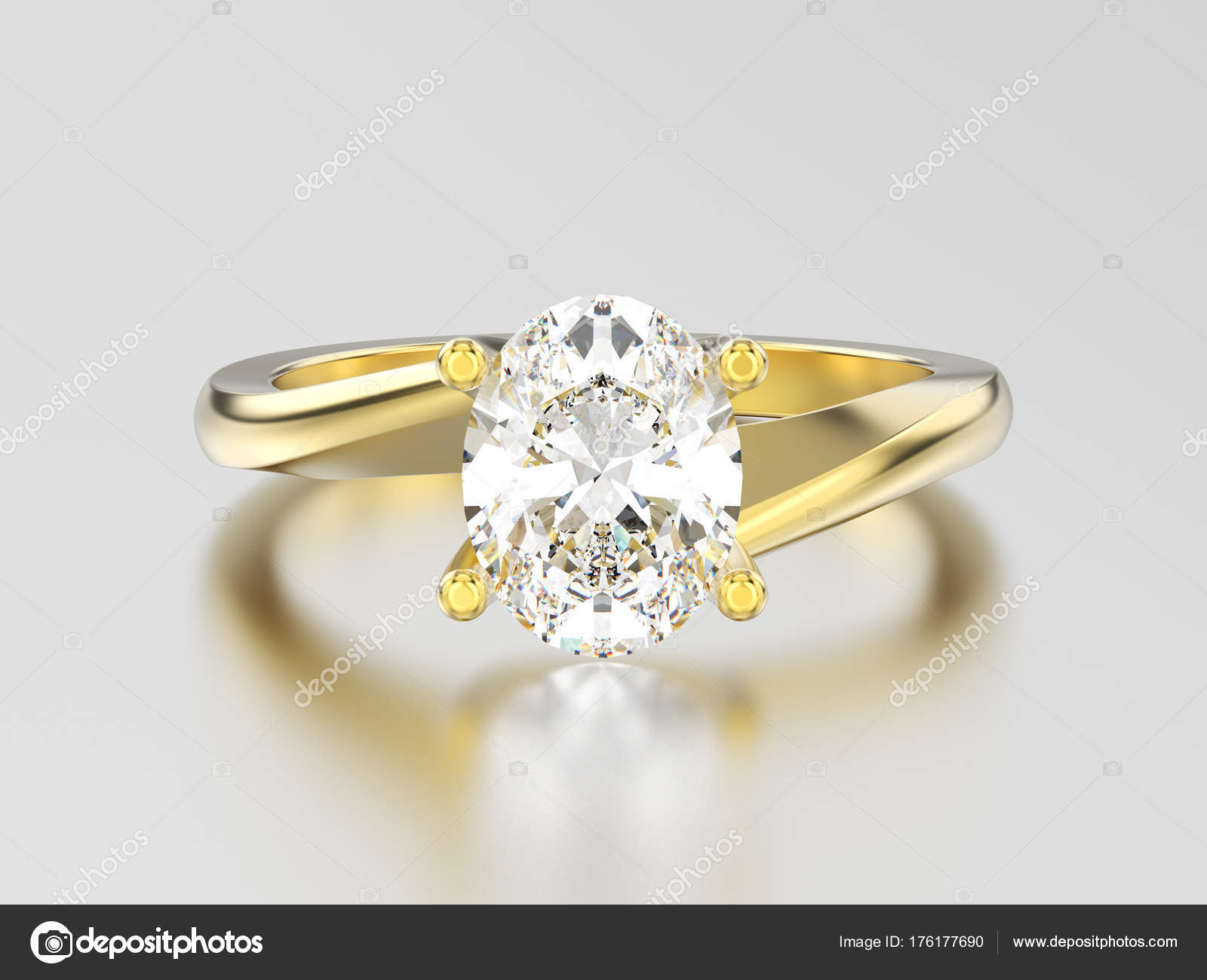 3D illustration yellow gold engagement illusion twisted ring wit Stock ...