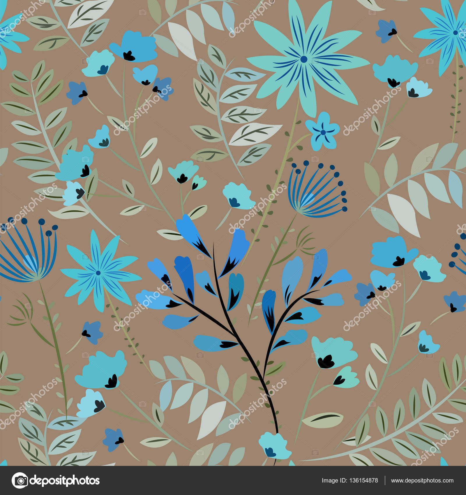 Pattern with meadow flowers, leaves, grass Stock Vector Image by ...