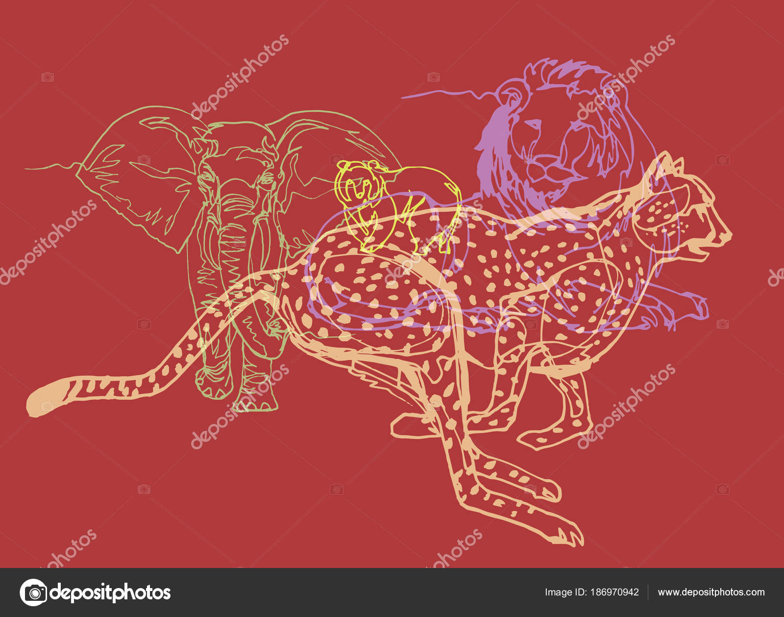 Animals collection, color line art Stock Vector Image by ©atdigit ...