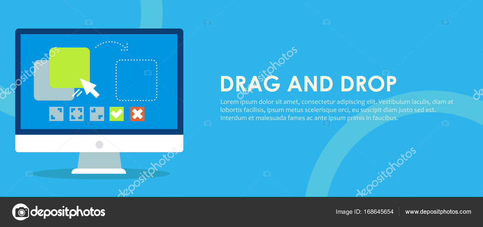 Drag and drop banner. Computer with the program and site configuration ...