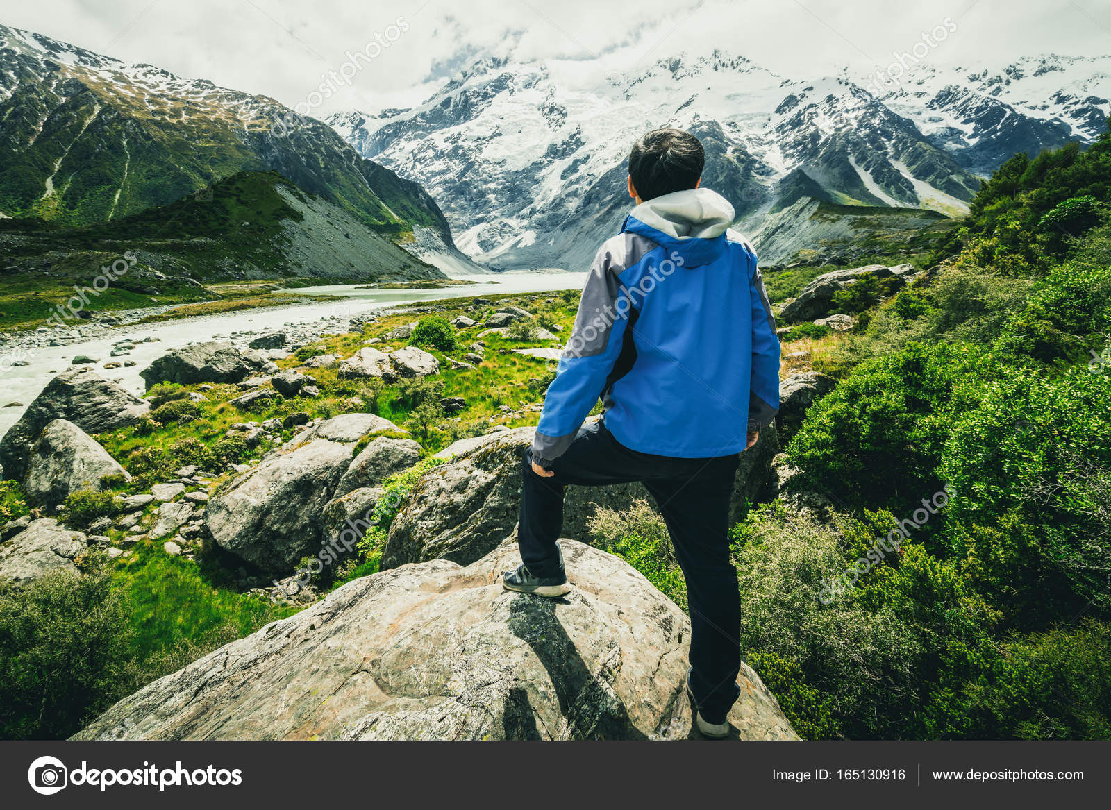 Man traveling in mountain ranges landscape Stock Photo by ©BiancoBlue ...