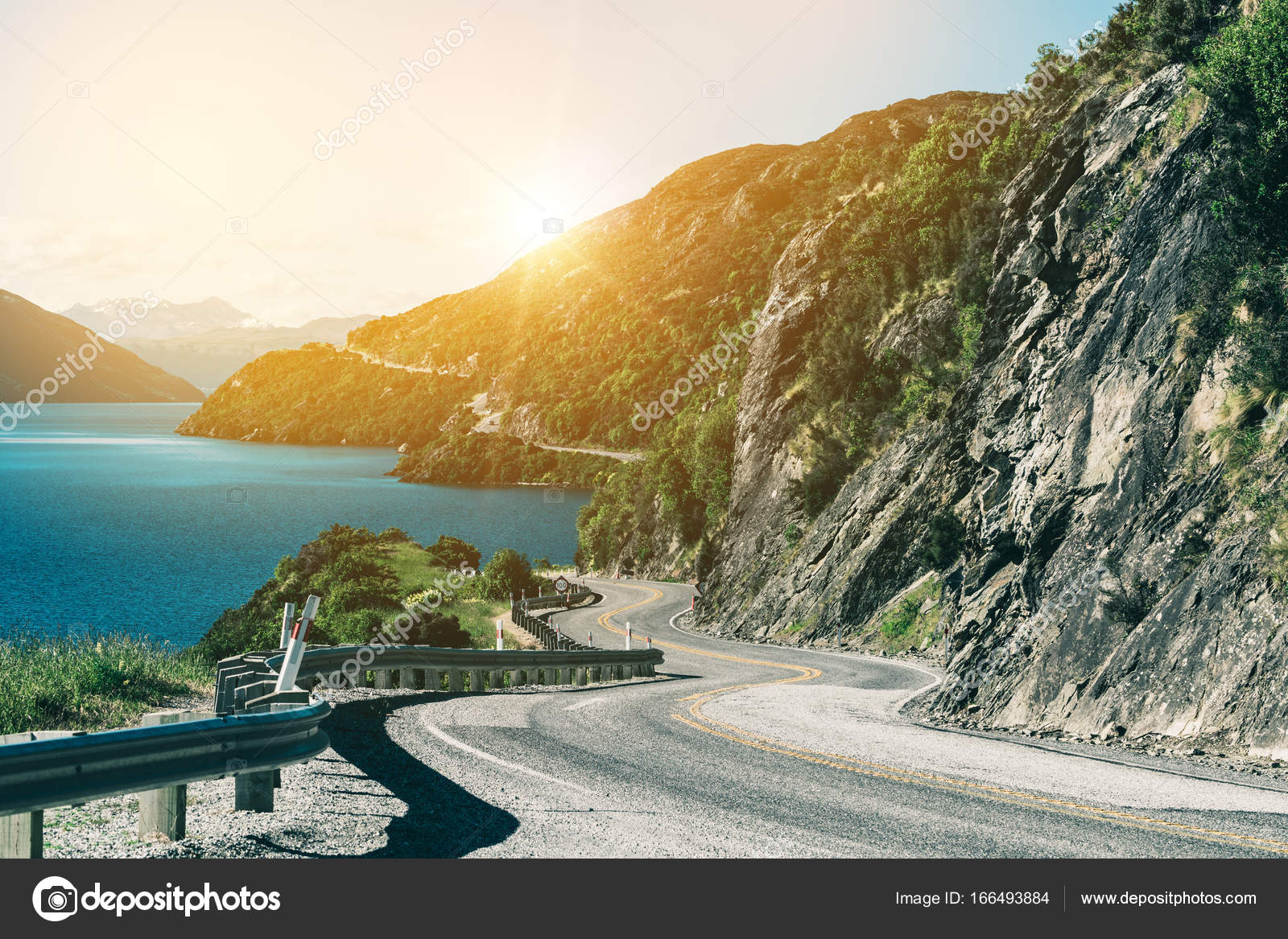 Winding Road along Mountain Cliff and Lake Stock Photo by ©BiancoBlue ...