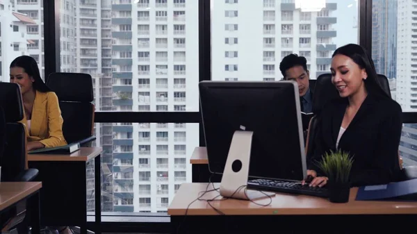 Business people working with desktop computer in office. Workplace ...