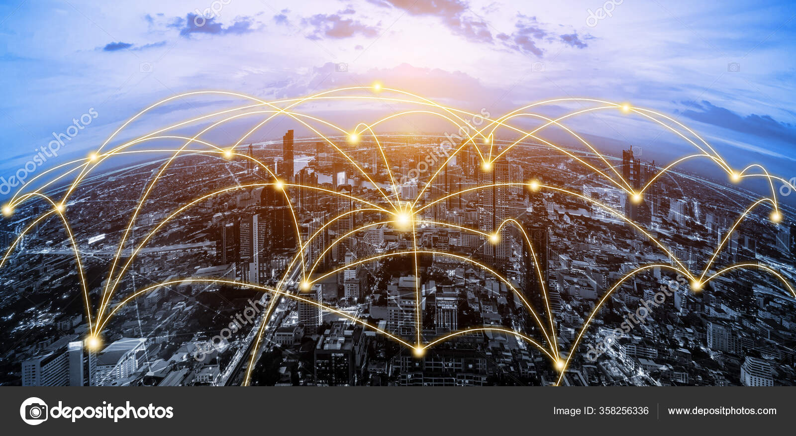 Modern Creative Telecommunication Internet Network Connect Smart City ...