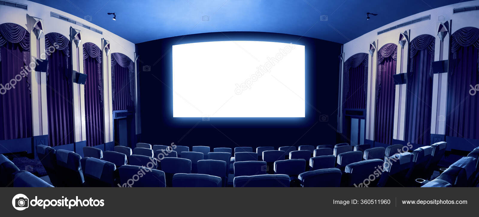 Cinema Theater Screen Front Seat Rows Movie Theater Showing White ...