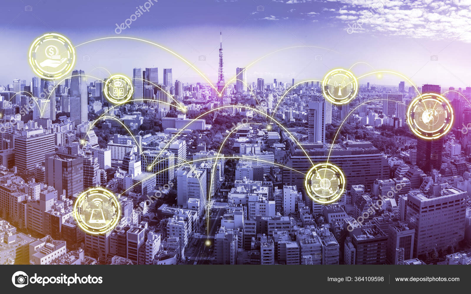 Modern Creative Telecommunication Internet Network Connect Smart City ...